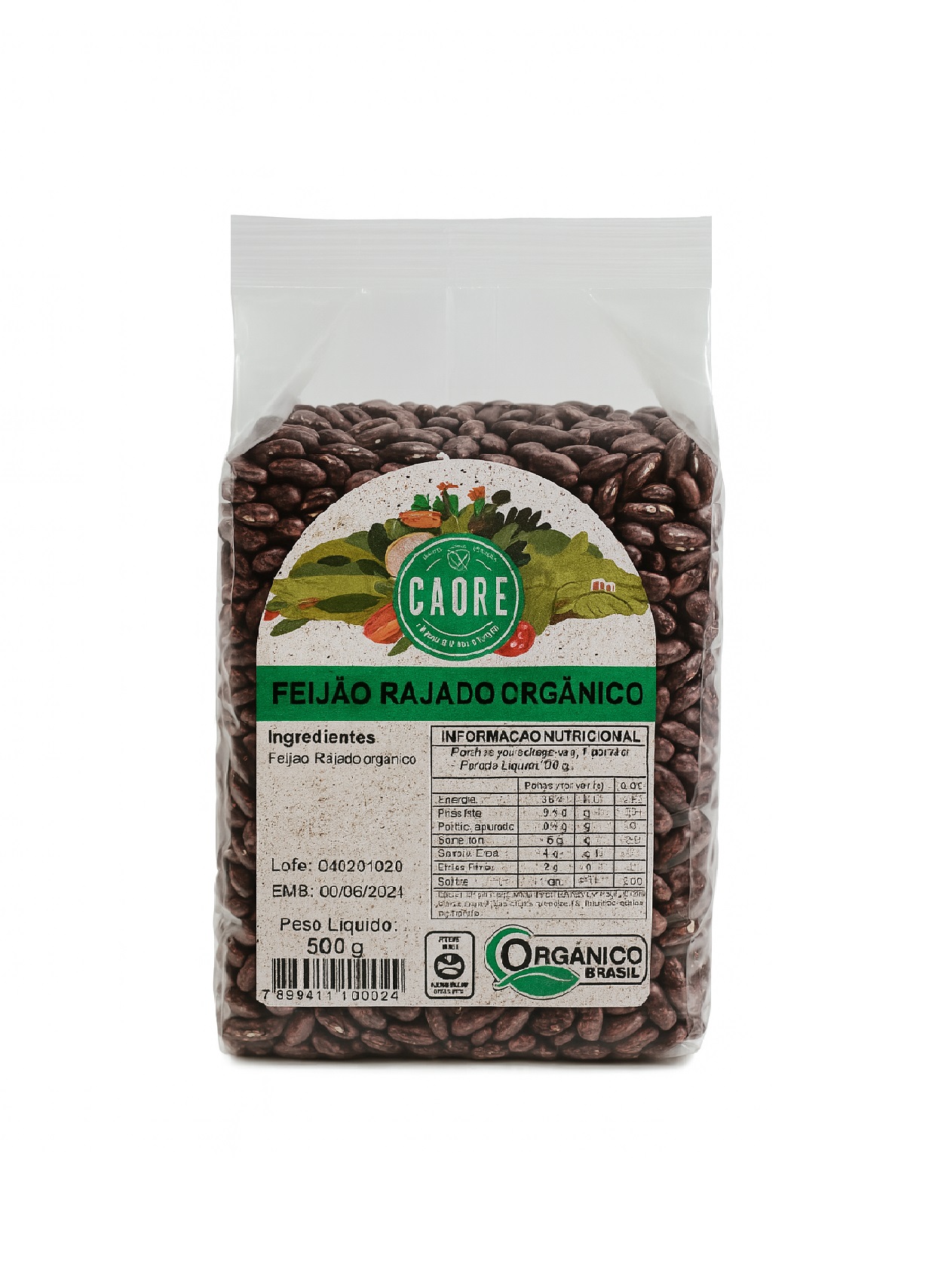 FEIJAO RAJADO ORGANICO 500G CAORE